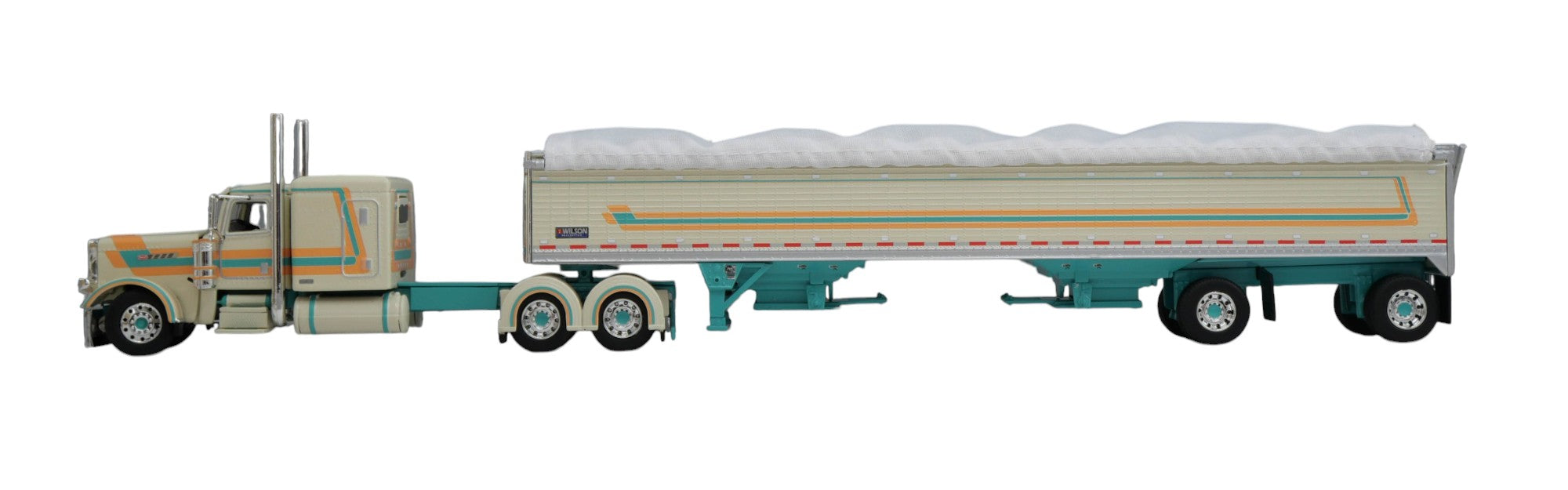 #60-2154 Teal Cream Peterbilt 389 with Spread Grain Trailer – JW Toy Trucks